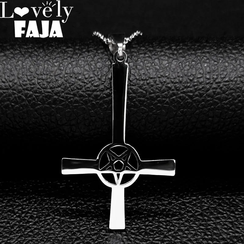 Inverted Cross Occult Pentagram Necklace Upside Down Cross Gothic Satan ...