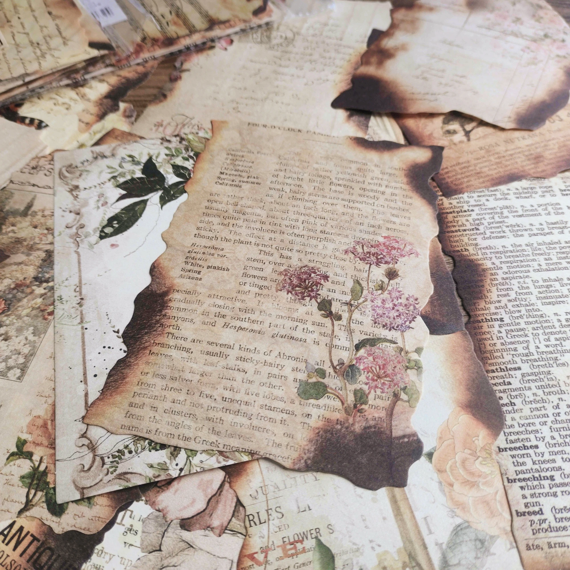 30pcs Vintage Flowers Burnt Letter Material Paper Retro Light Paper ...