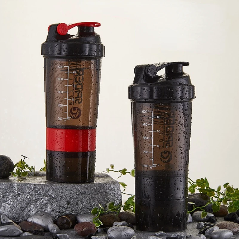 3 Layer Sports Shaker Bottle Protein Shaker Cup Sports Protein Powder ...