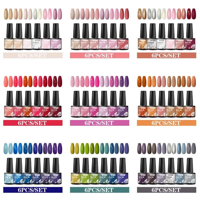 6PCS-SET-Color-Nail-Gel-Polish-Set-Kits-Base-Top-Coat-Varnish-Soak-Off ...