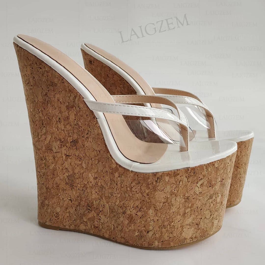 BERZIMER-Women-Sandals-Platform-Wedges-20CM-Heels-Flip-Flop-Shiny-Clear ...