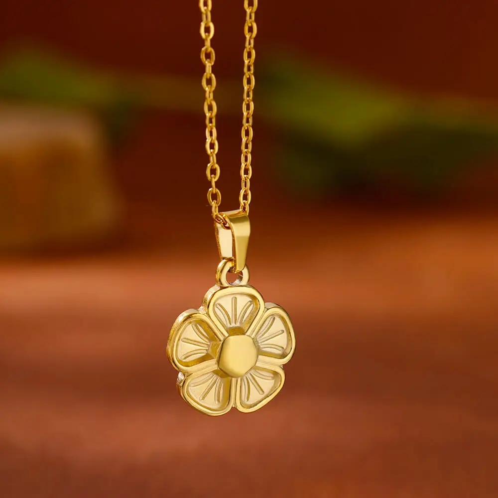 Vintage-Flower-Pendant-Necklaces-For-Women-Stainless-Steel-Gold-Color ...