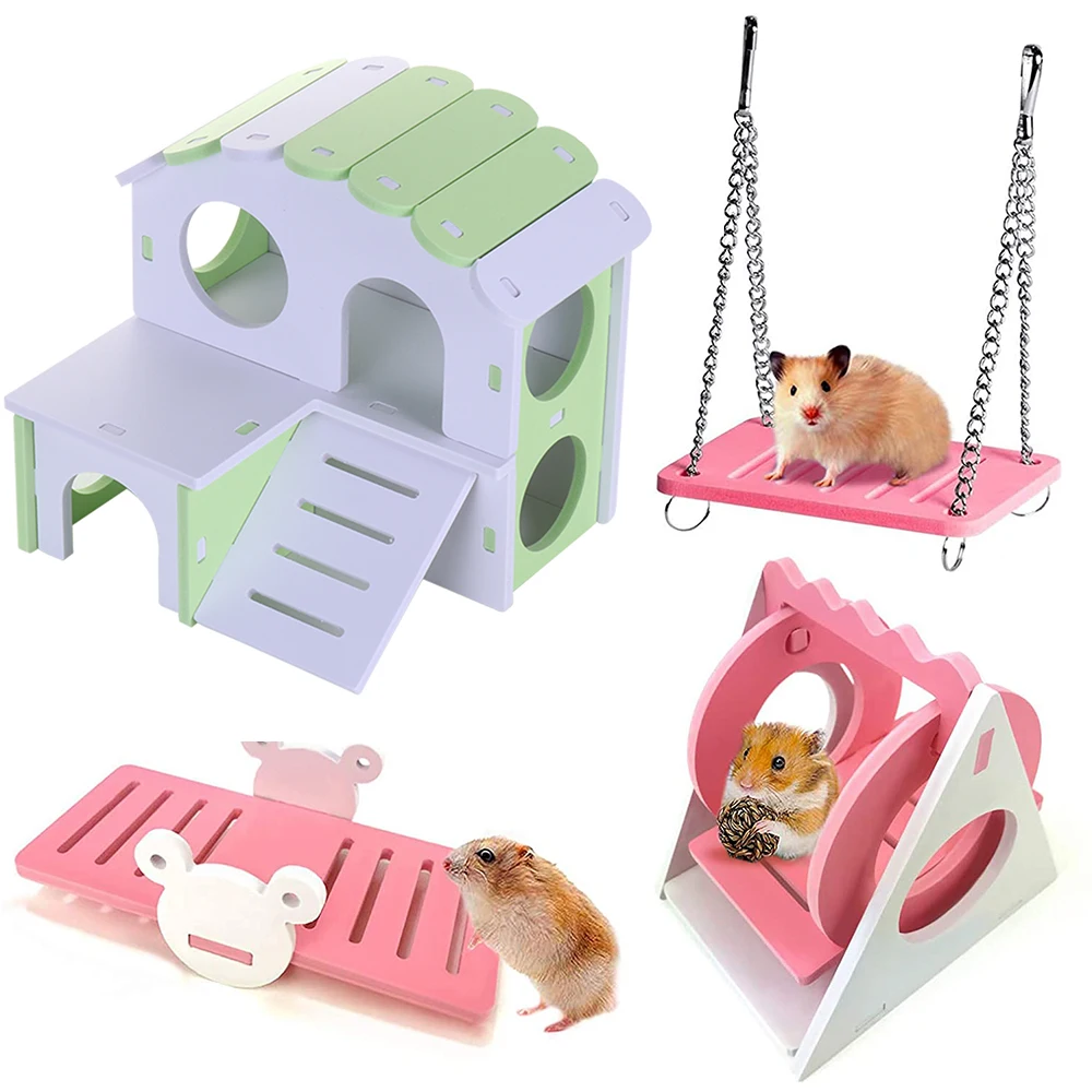 Wooden-Hamster-Play-Toys-Set-Hamster-House-Boredom-Breaker-Activity-Toy ...