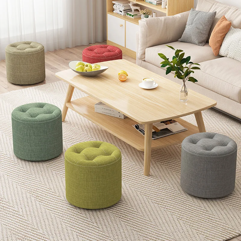 Fabric Solid Wood Small Round Stool, Simple and Modern Creative Living ...