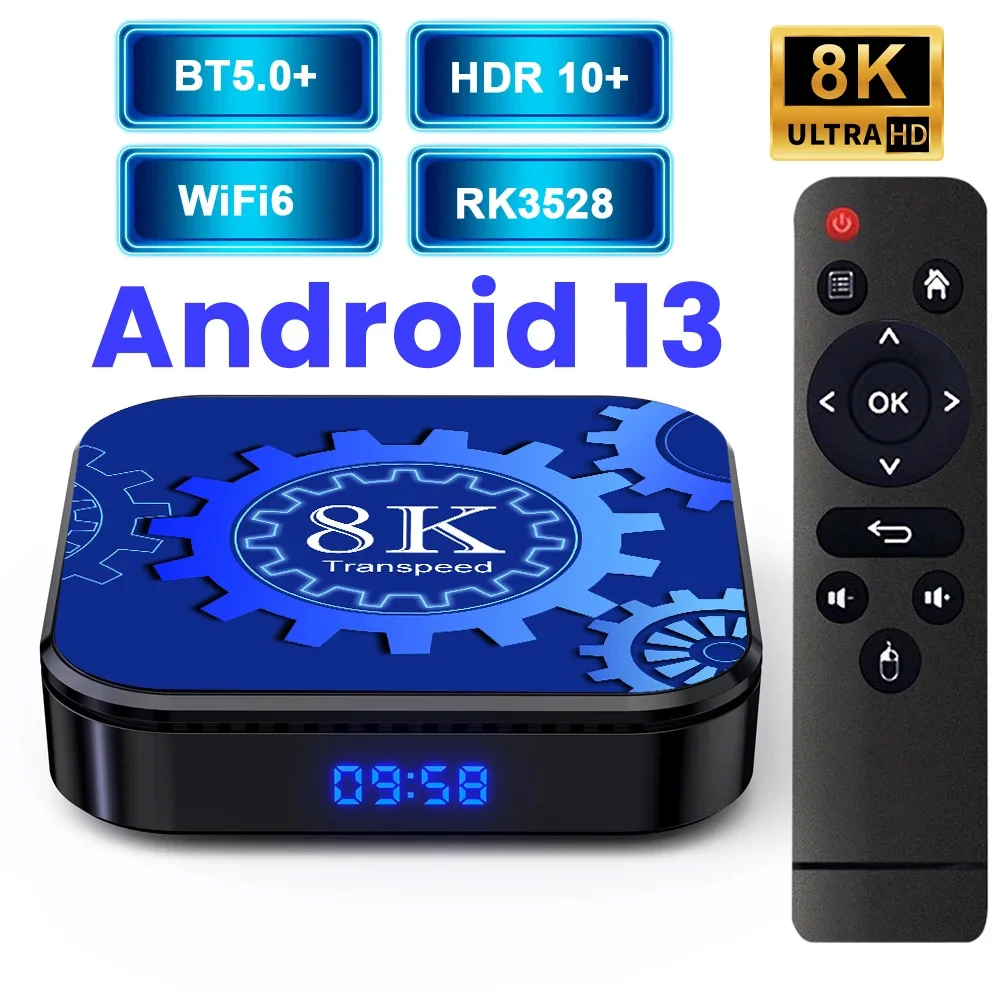 Transpeed Android 13 TV Box Rockchip RK3528 Cortex-A53 2.4G/5G Dual Band WiFi 6 8K Video 4K 3D ...