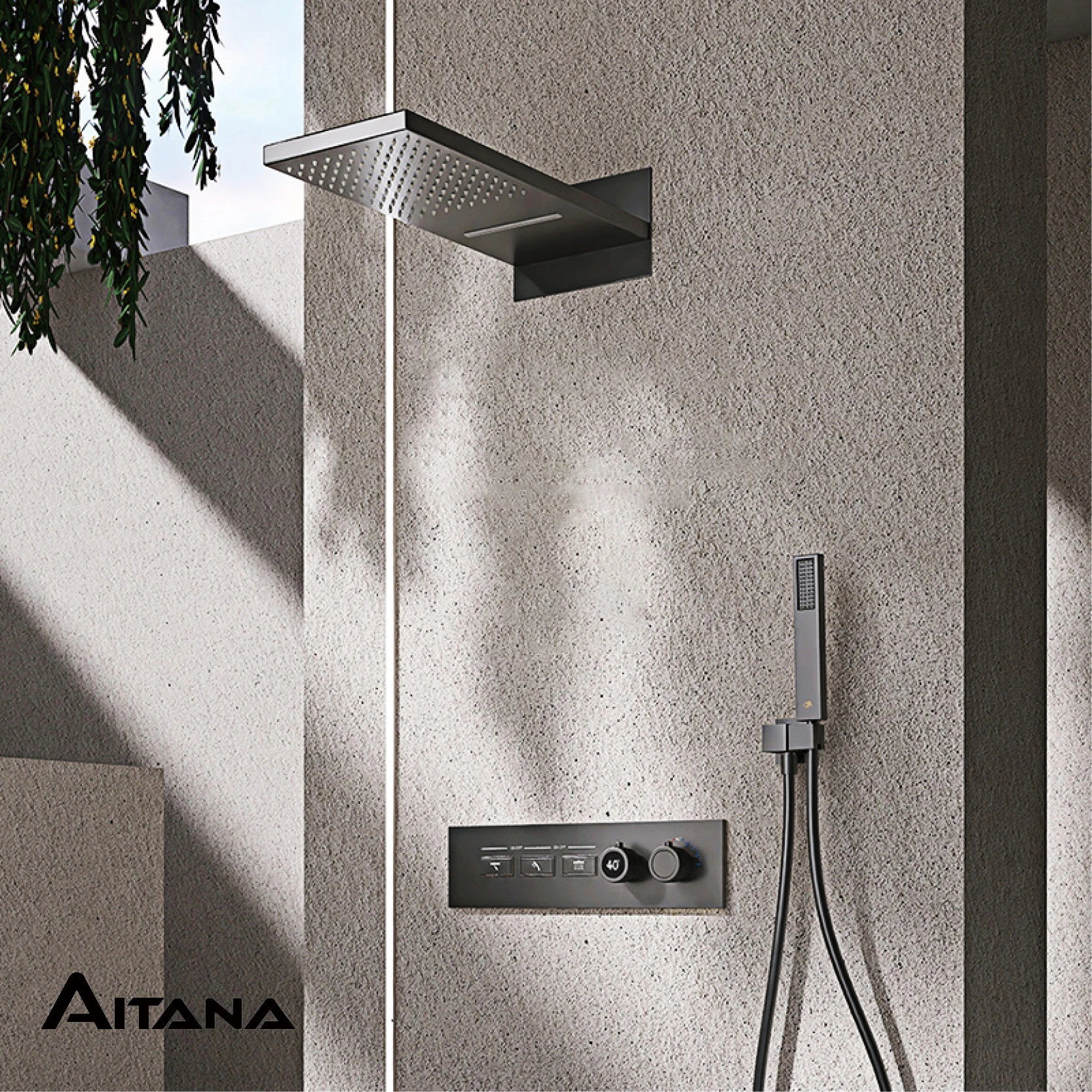 Luxury-intelligent-digital-display-brass-shower-system-Black-wall ...