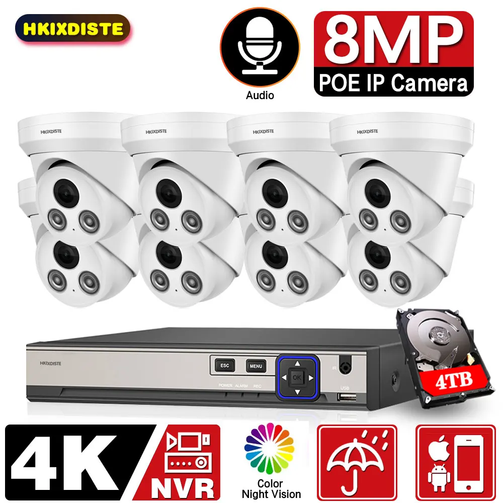 Full Color Night Vision 4K 8MP IP POE Camera System Kit Home Street ...