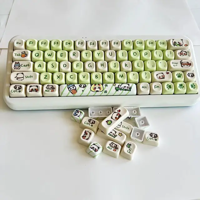 K140 Milk Green Panda MOA Hight PBT Keycaps Dye Cute Cartoon Key caps ...