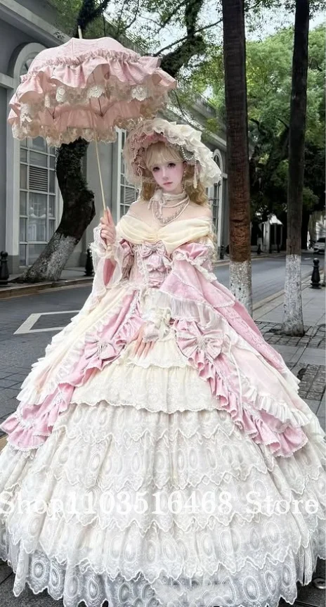 Strapless Rococo Lolita Prom Dress Bowknot Ruffle Decorative Lace ...