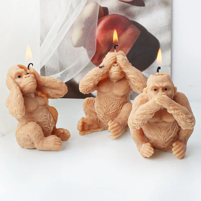 3D-Sitting-Gorilla-Candle-Silicone-Mold-No-Look-No-Listen-No-Speak ...