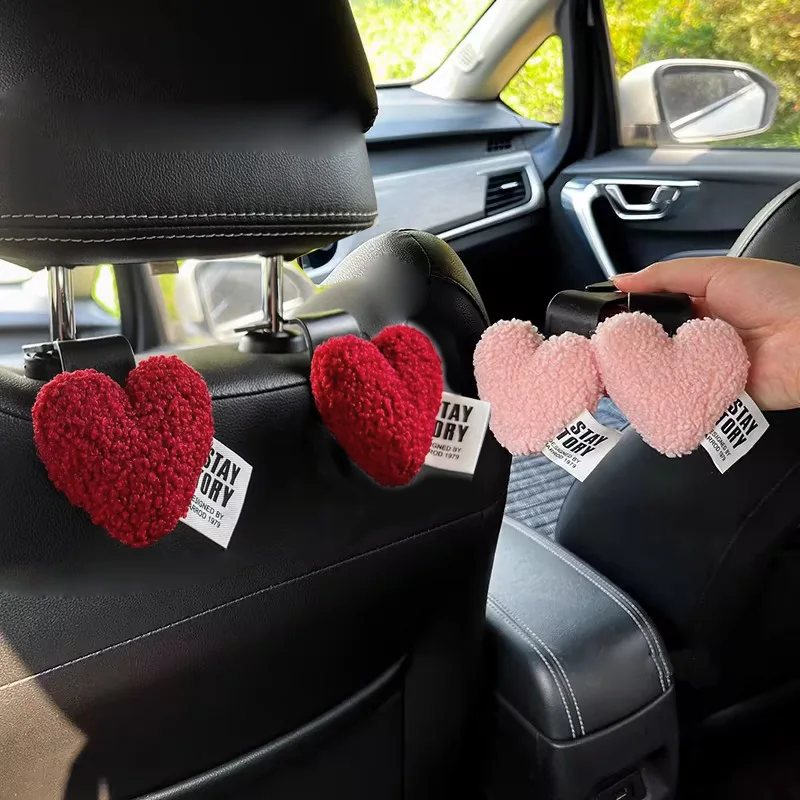 2pcs Cute Retro Red Heart Car Seat Back Hooks Vehicle Headrest ...