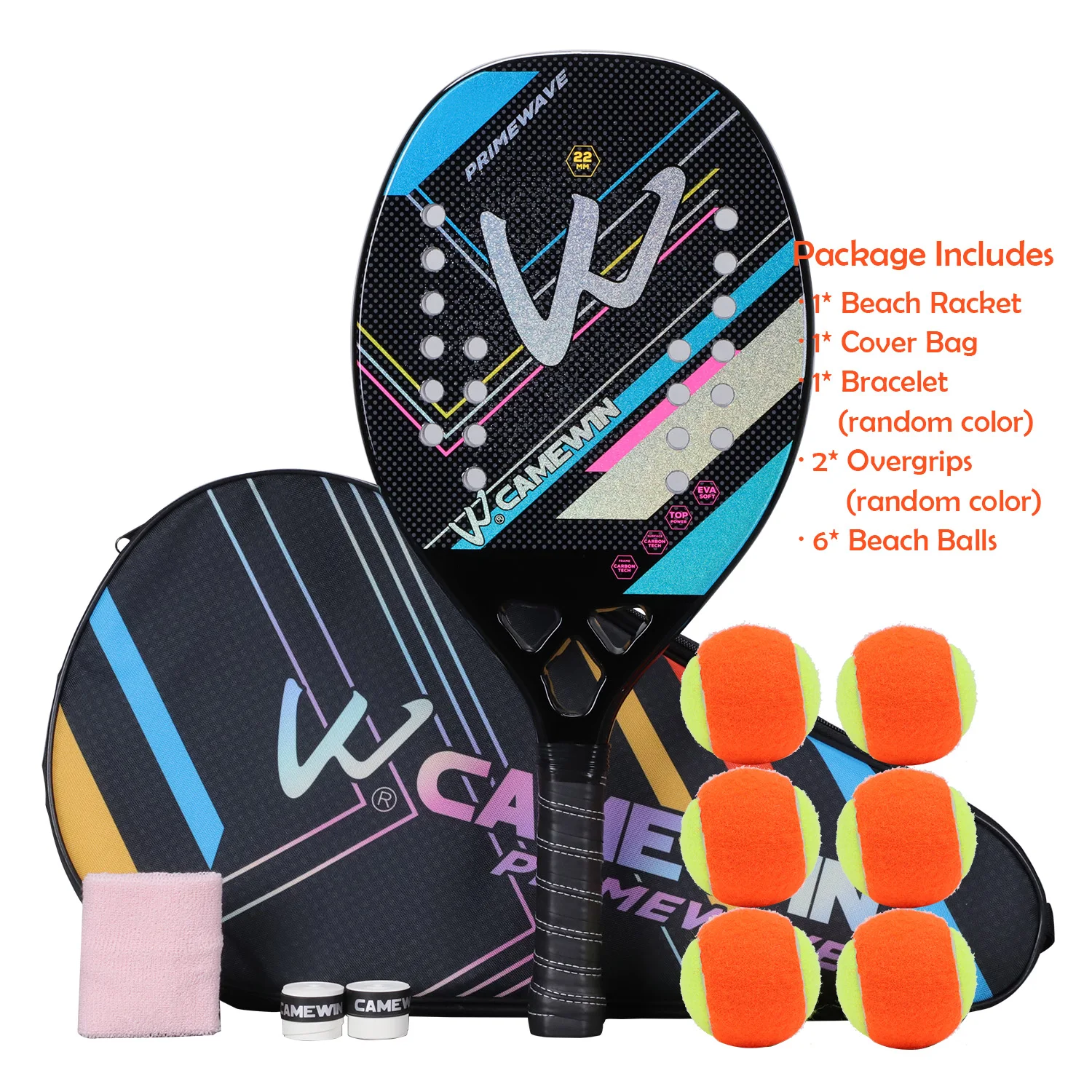 Camewin-Full-3K-Carbon-Fiber-Rough-Surface-Beach-Tennis-Racket-6-Balls ...