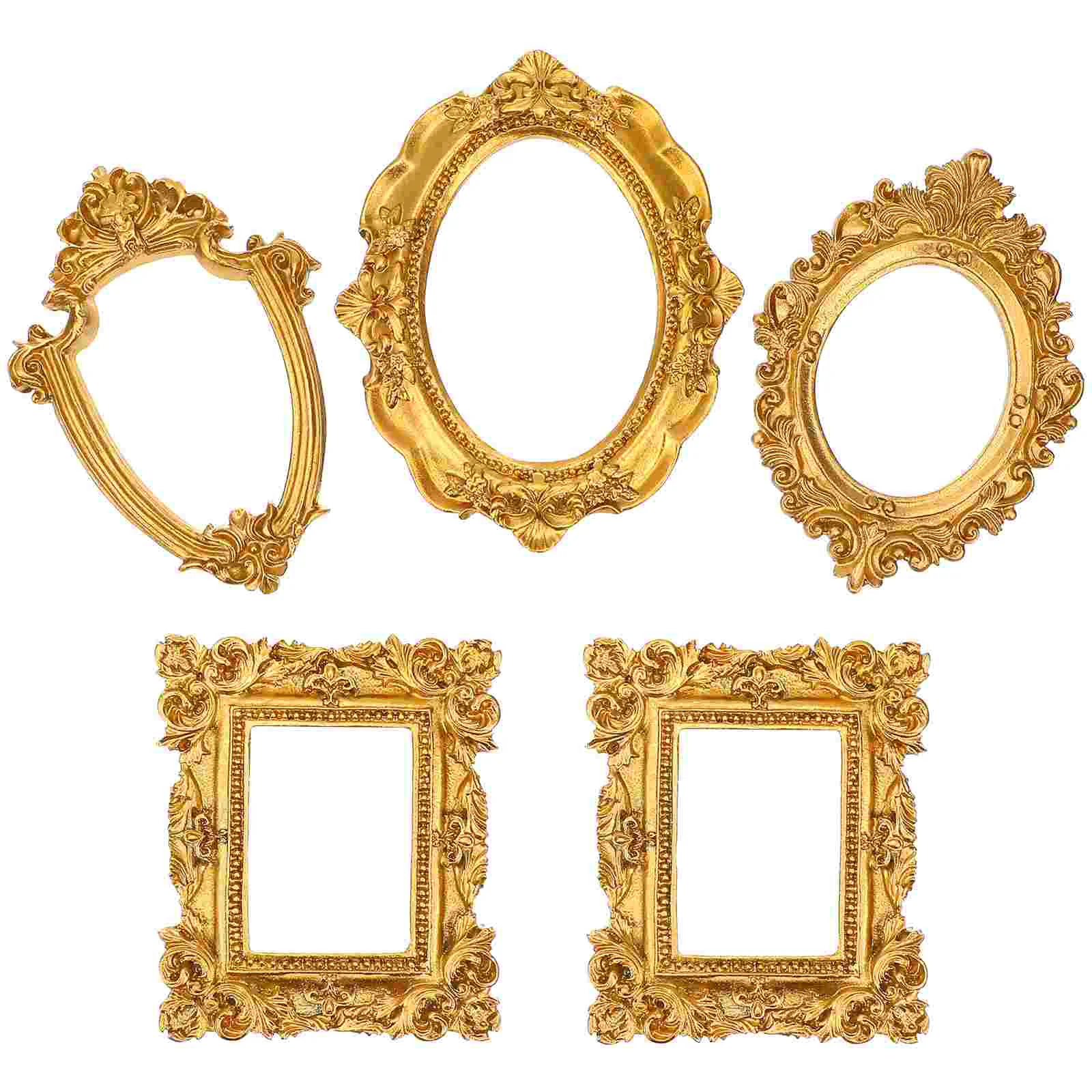 5-Pcs-Ornate-Picture-Frame-Oval-Vintage-Big-Small-Golden-Photo-Mini ...