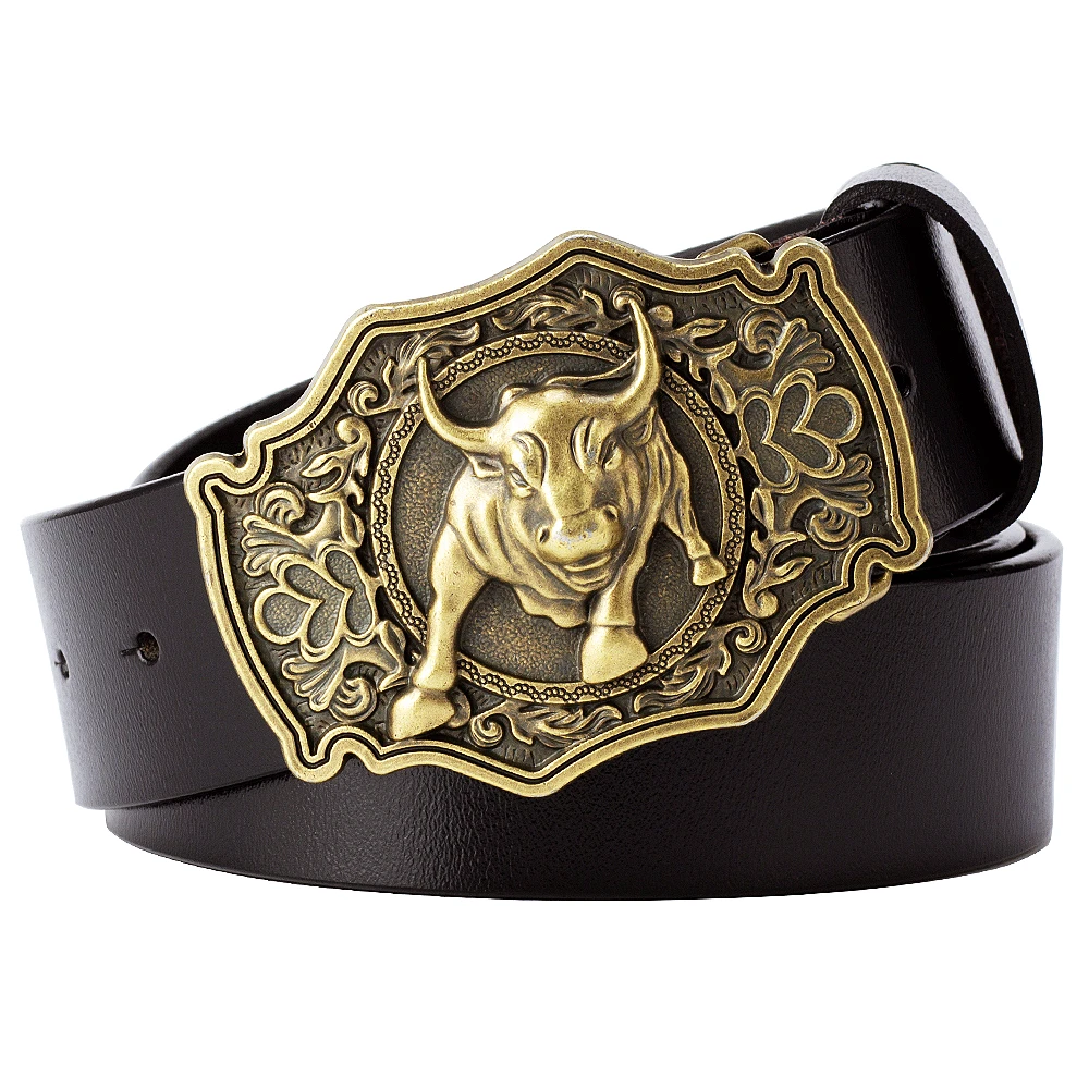 Men-Cowboy-Style-Belt-Copper-Bull-Sign-Buckle-Cow-skin-Leather-Rodeo ...