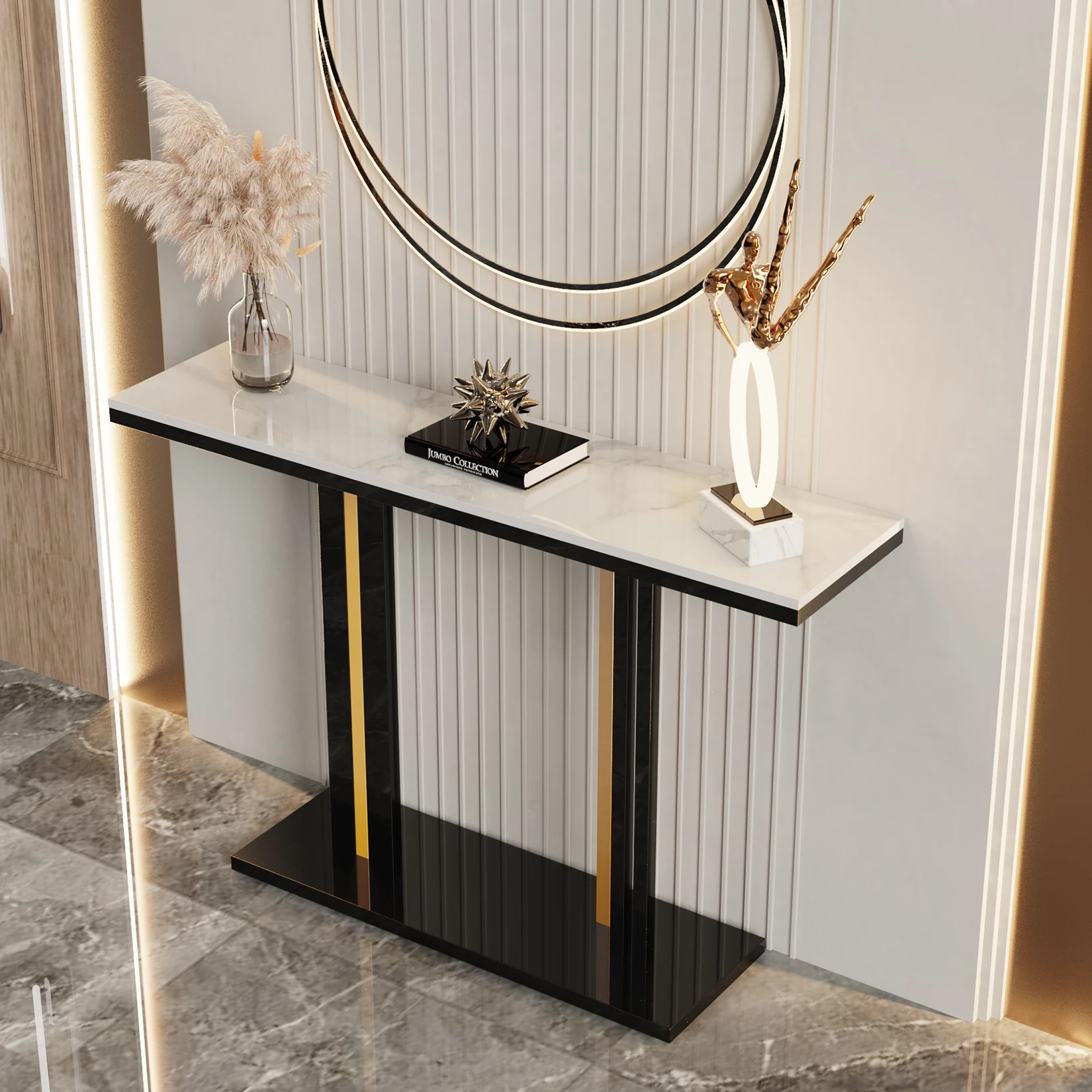 Delicate Texture Marble Console Table Living Room Bedroom Narrow Long ...