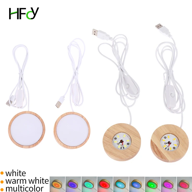Wood-Round-LED-Night-Light-Base-Art-Display-Holder-USB-Lamp-Holder-for ...