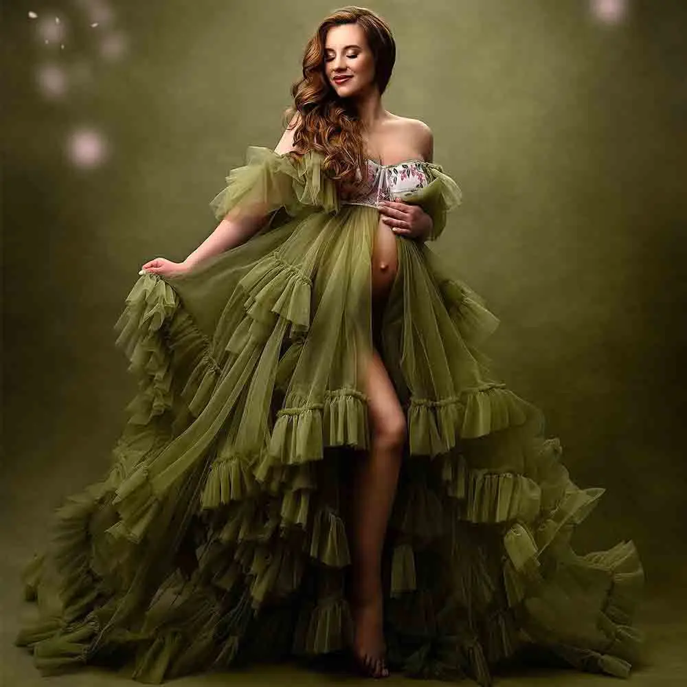 Fluffy-Prom-Dresses-for-Photo-Shoot-or-Baby-Shower-Sexy-High-Split ...