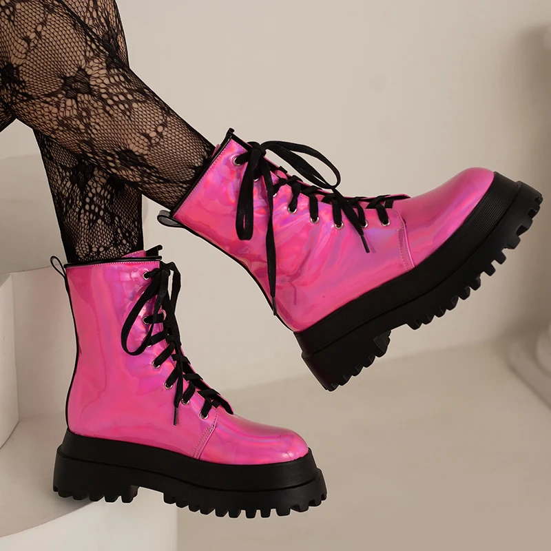 Punk-Gothic-Patent-PU-Leather-Pink-Blue-Gold-Winter-Woman-Shoes ...