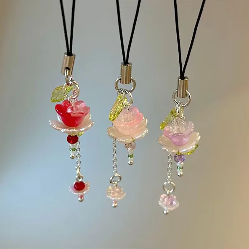 Lotus-Flower-Phone-Charm-Beaded-Pink-Flower-Phone-Strap-Fairycore ...