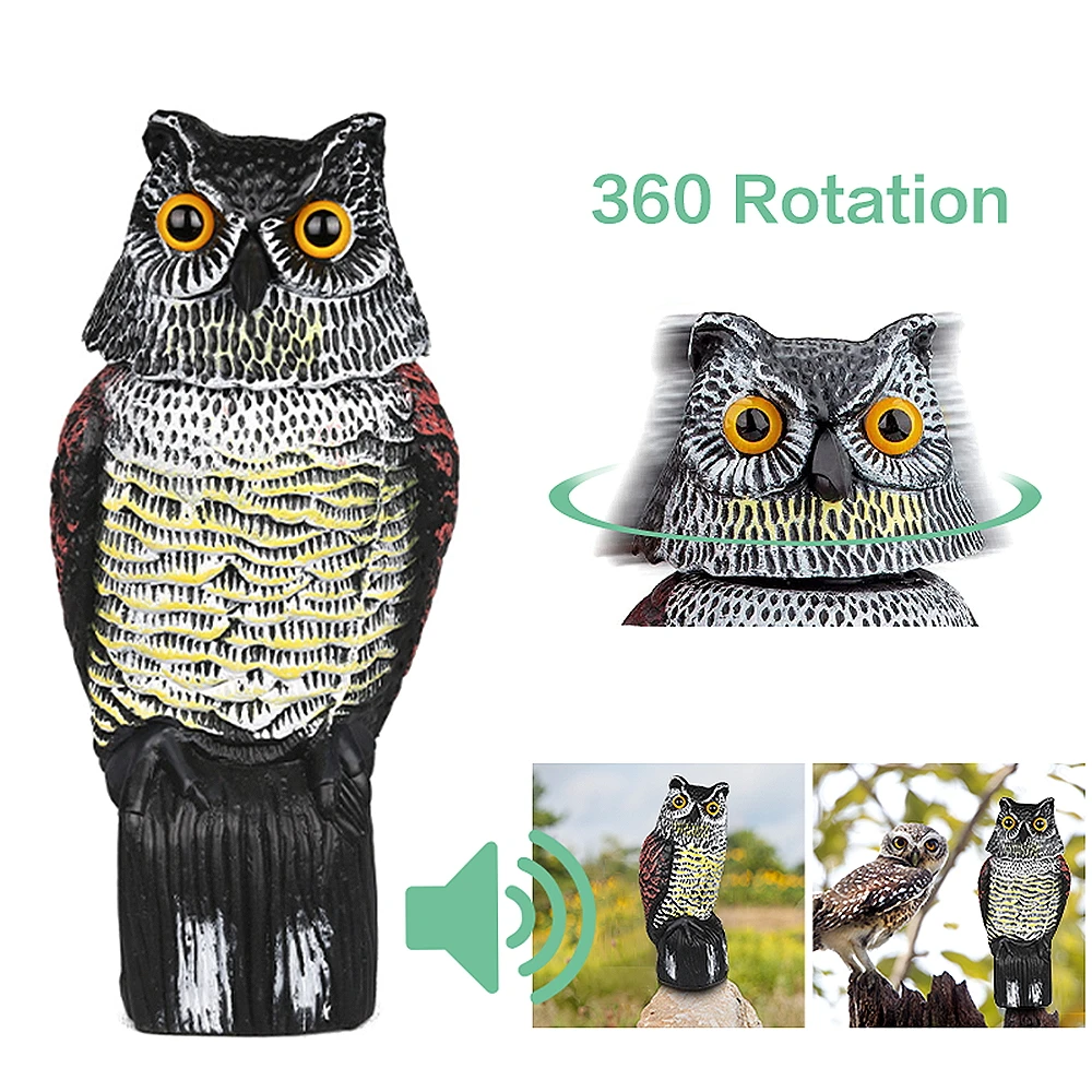 Fake-Owl-Decoy-Plastic-Owl-Scarecrow-Sculpture-with-Rotating-Head-and ...