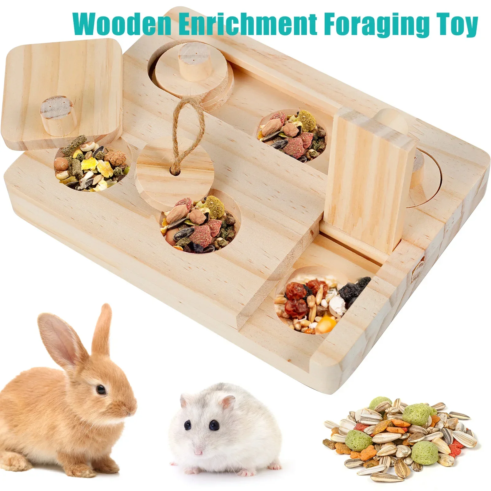 Wooden Enrichment Foraging Toy 6 In 1 Pet Hamsters Foraging Feeder Toy ...