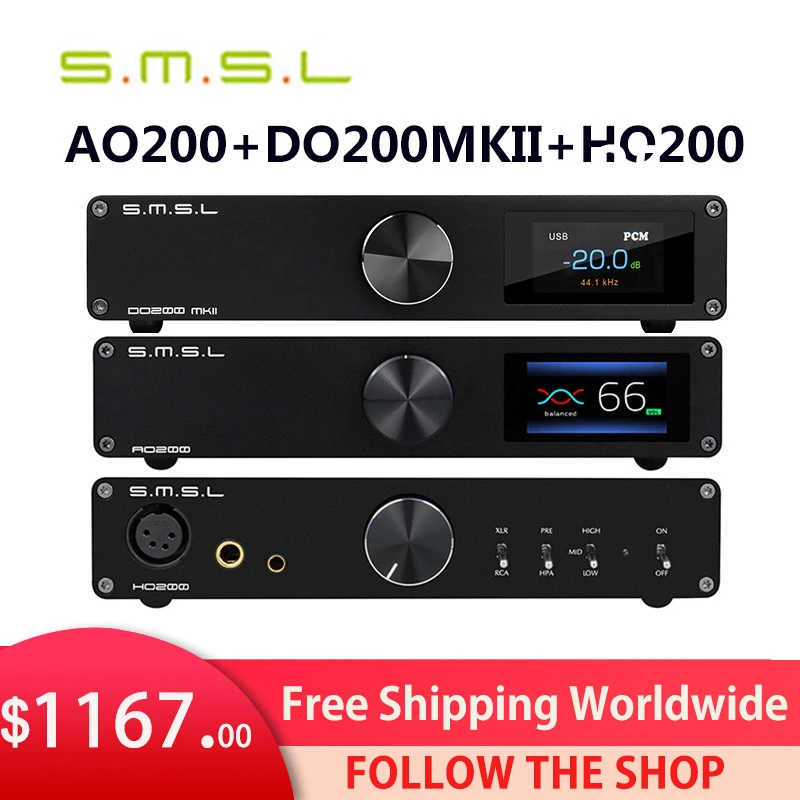 SMSL AO200 + SMSL DO200MKII + SMSL HO200, amplificador digital bluetooth + MQA Áudio DAC + HiRes ...