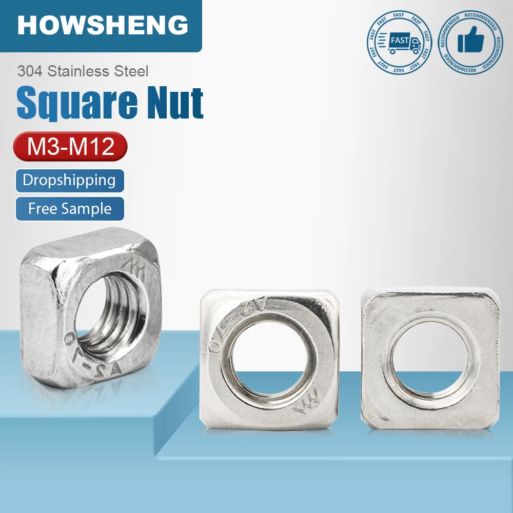 HOWSHENG 4-100pcs Metric Square Nuts M3 M4 M5 M6 M8 M10 Stainless Steel ...