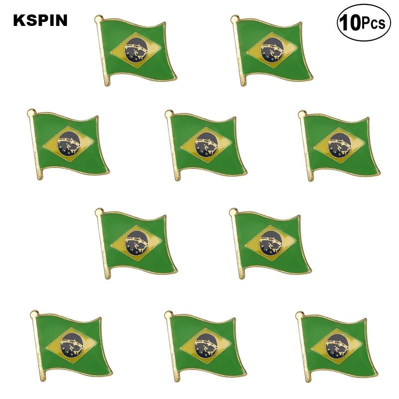 10Pcs a Lot Brazil Flag Lapel Pin Flag badge Brooch Pins Badges ...