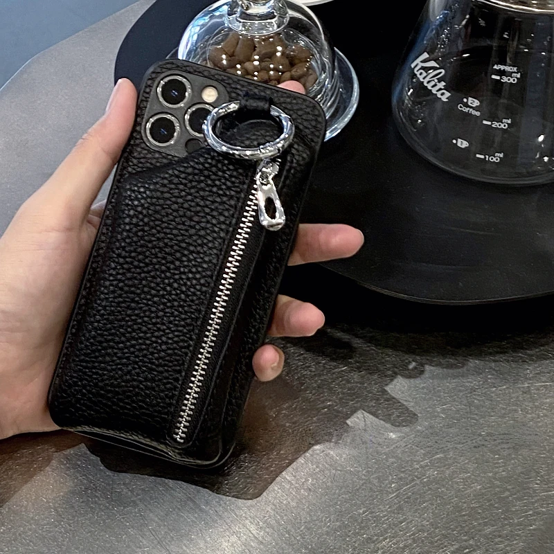 Luxury-Leather-Grain-With-Gold-Ring-Card-Packet-Phone-Case-For-iPhone ...