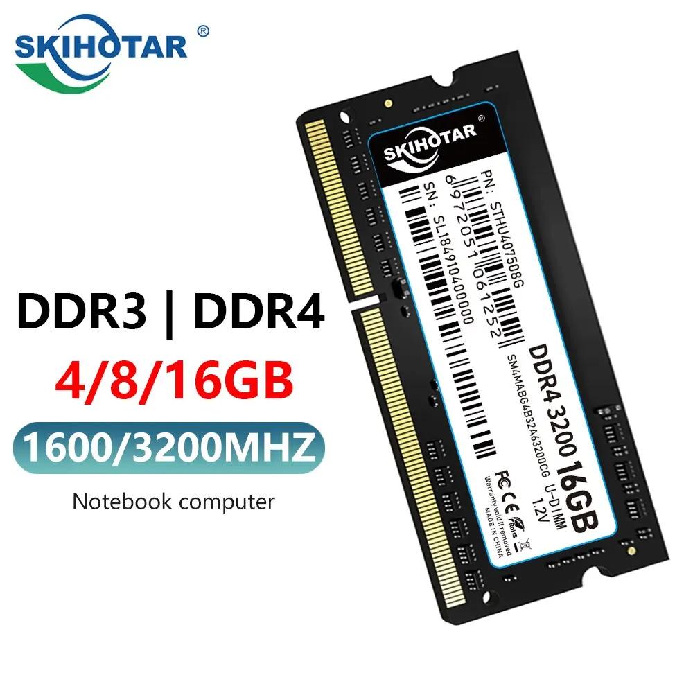 Módulo de Memória para Notebook SKIHOTAR DDR3 DDR4 SoDimm Ram DDR3 4GB 8GB 16GB 1333MHZ 1600MHZ ...