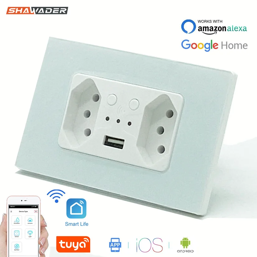 Wifi inteligente tuya brasil tomada usb tomada de parede painel vidro ...