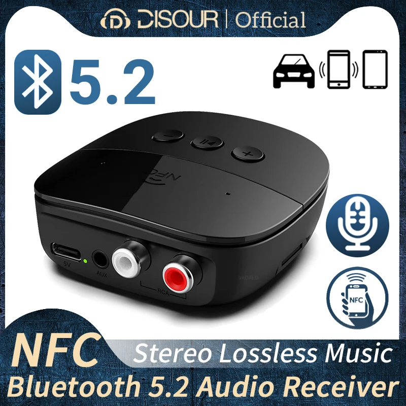 Bluetooth 5.2 Audio Receiver RCA 3.5mm AUX USB Stereo NFC Wireless ...