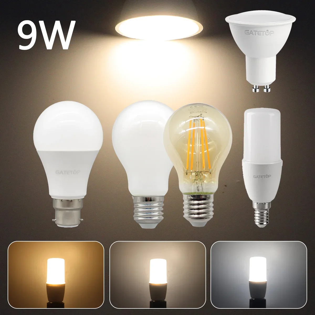 2PCS B22 E14 GU10 Retro Edison Vintage Lamp No Flicker LED Filament ...