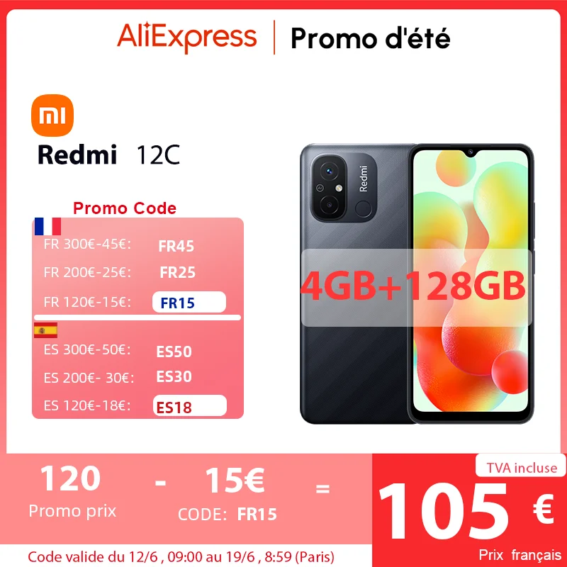 Xiaomi Téléphone portable Redmi 12C, version globale, matin, 3 Go, 4 Go ...