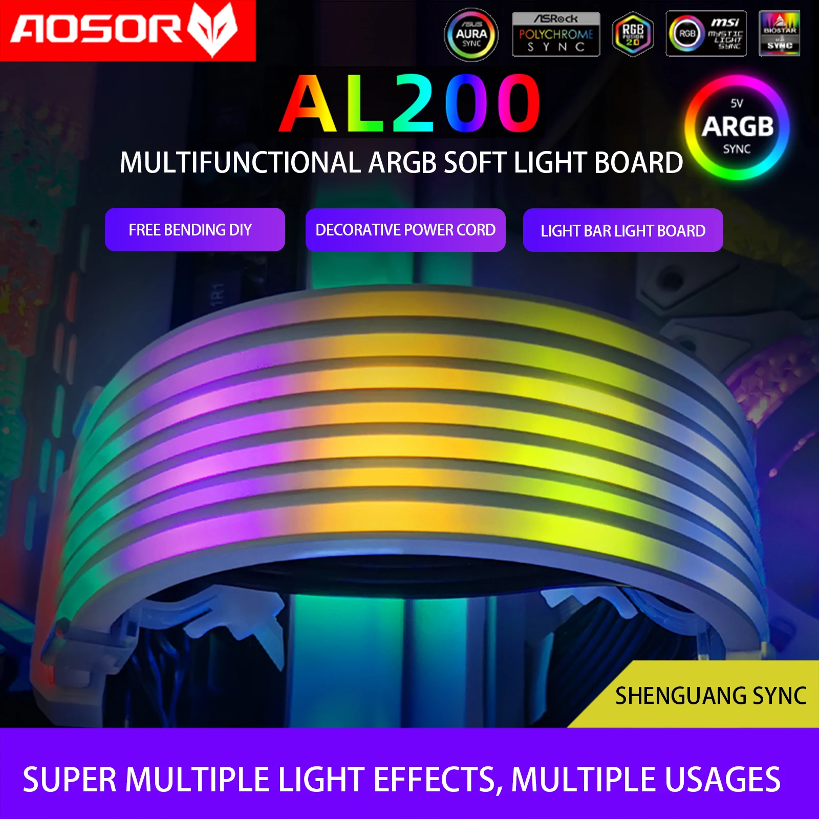 COOLMOON-AOSOR-AL200-Lamp-Tape-5V-ARGB-Aura-Sync-Flexible-Light-Bar ...