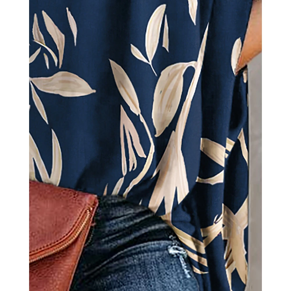 Women Print Chain Strap Half Sleeve Fashion Batwing Sleeve Blouse