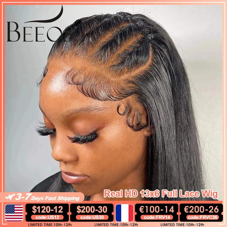 BEEOS 250% Invisible 13*6 HD Lace Full Frontal Human Hair Wigs Straight ...