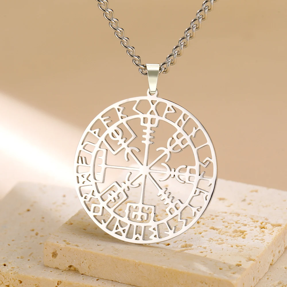 Dawapara Vegvisir Pendant Necklace Nordic Runes Compass Necklace ...