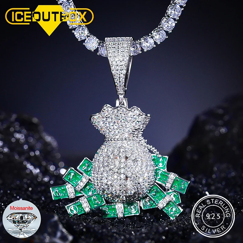 S925-Silver-Fashion-Personality-Dollar-Money-Bag-Pendant-Necklaces-D ...