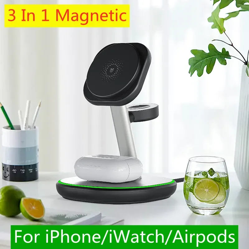 Magnetic-3-in-1-Wireless-Charger-Stand-15W-Fast-Charging-Station-Phone ...