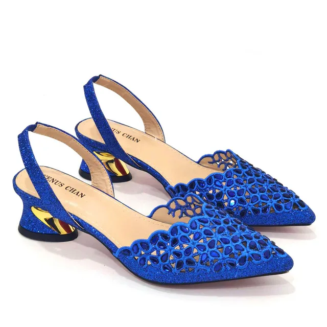 Venus Chan Low Heel Shoes for Women Hollowed Out Embroidery Rhinestone ...