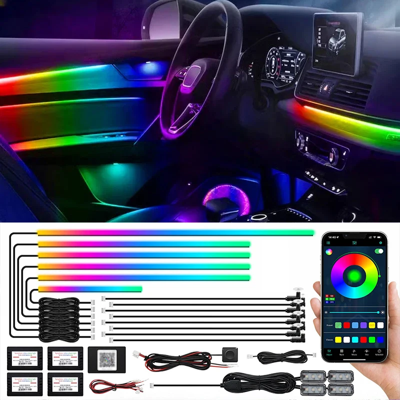 22-In-1-Car-Streamer-Ambient-Lights-Universal-64-Colours-Rainbow-Neon ...