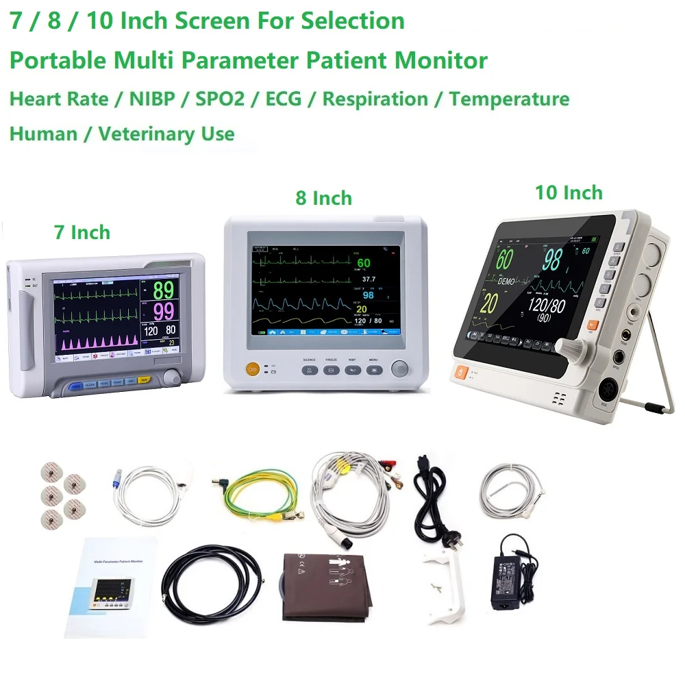 사람 및 수의사용 휴대용 6 파라미터 바이탈 사인 모니터, ECG, NIBP, PR, SPO2, RESP, TEMP 환자 모니터 ...