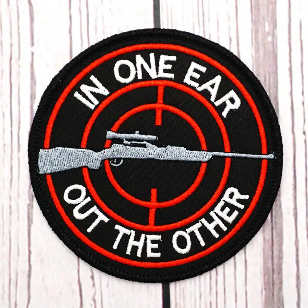 sniper-rifle-IN-ONE-EAR-OUTER-TO-OTHER-Embroidered-Patch-Hook-Loop-Sew ...