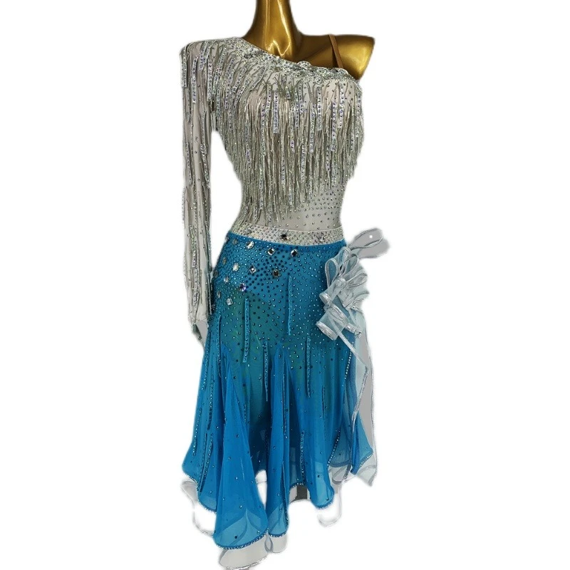 Latin Dance Dress High end Custom Half Sleeve Color Contrast Full ...