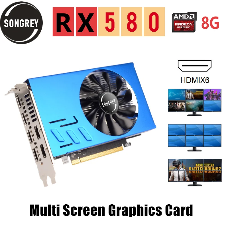 SONGREY AMD RX 580 8gb R7 350 Graphics Card Multi- display 2048SP GDDR5 ...