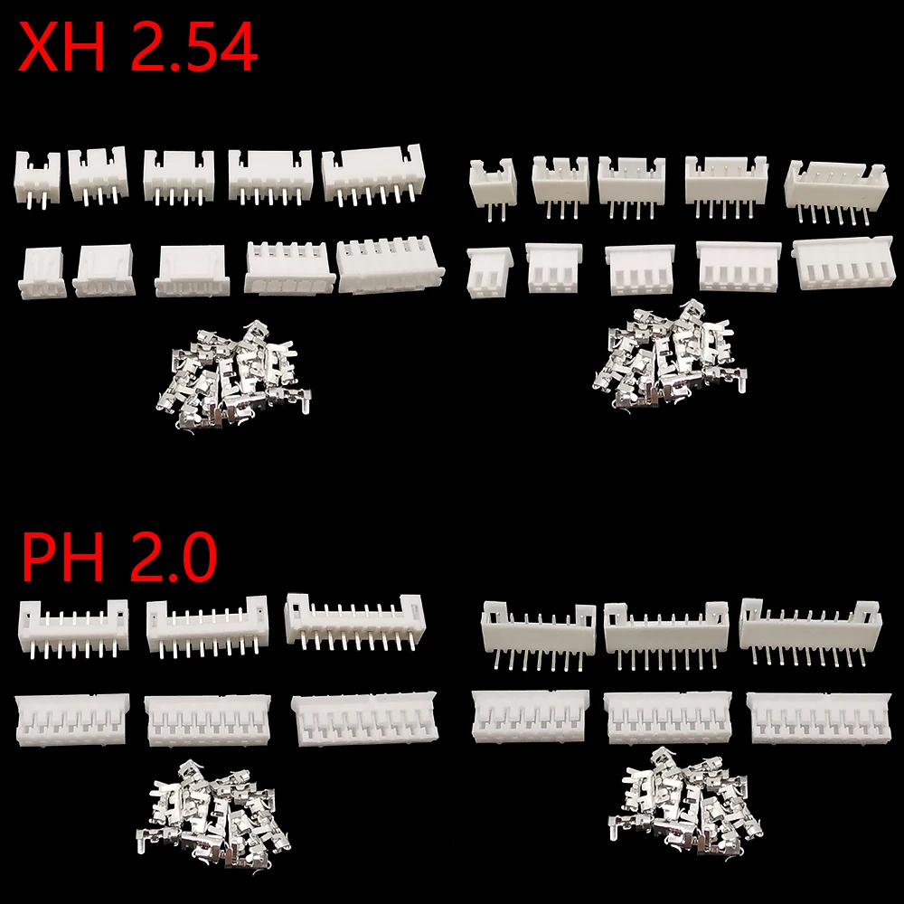 20セットjst XH2.54 PH2.0 2/3/4/5/6/7/8/9/10/12ピン雄プラグ雌ソケットハウジングシェル + 端子電線コネクタピンヘッダ