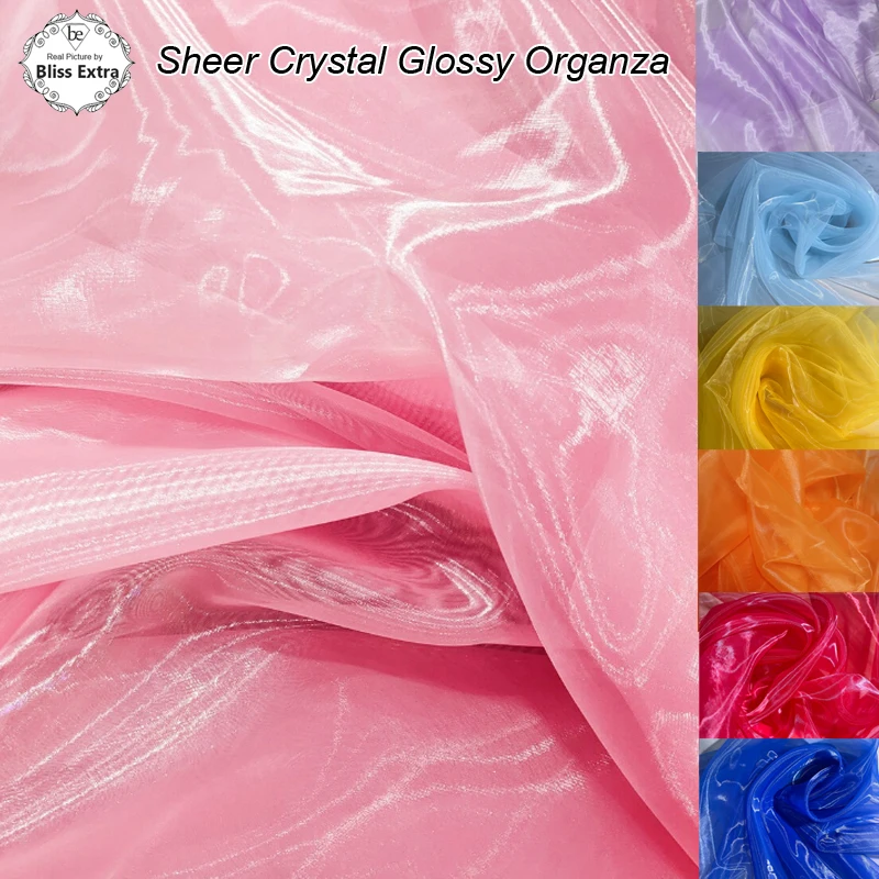 New Pink Mirror Organza Fabric Sheer Crystal Glossy Organza Material ...