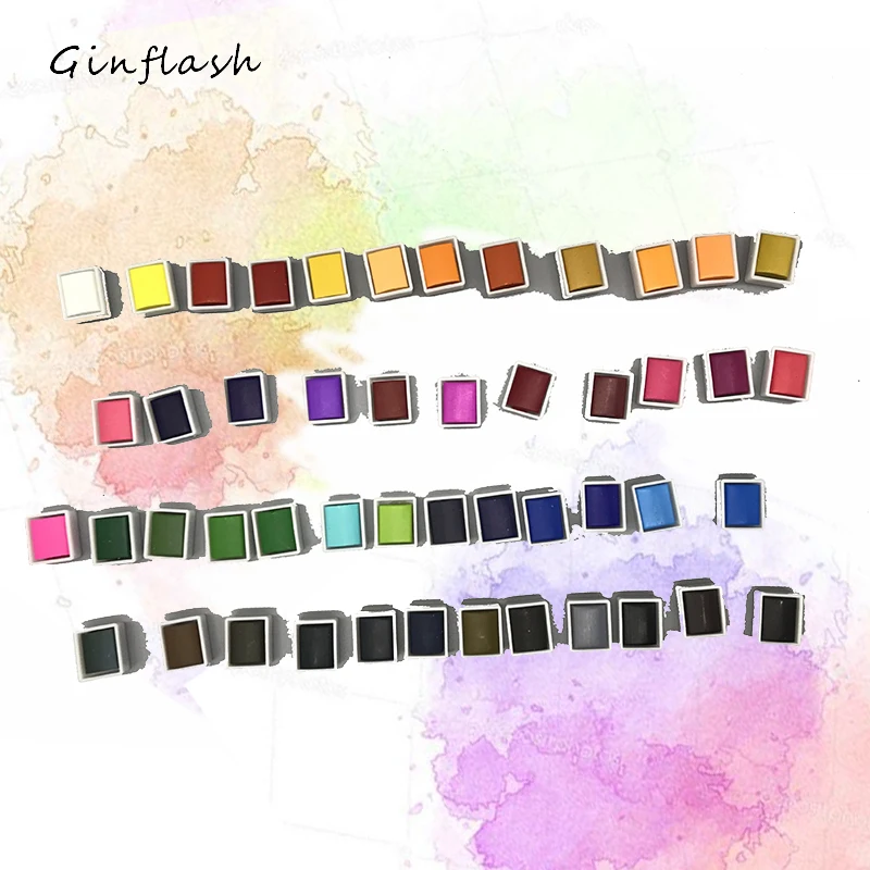 Ginflash 12/24/48colors Solid Pigment Watercolor Paints Set Water Color ...
