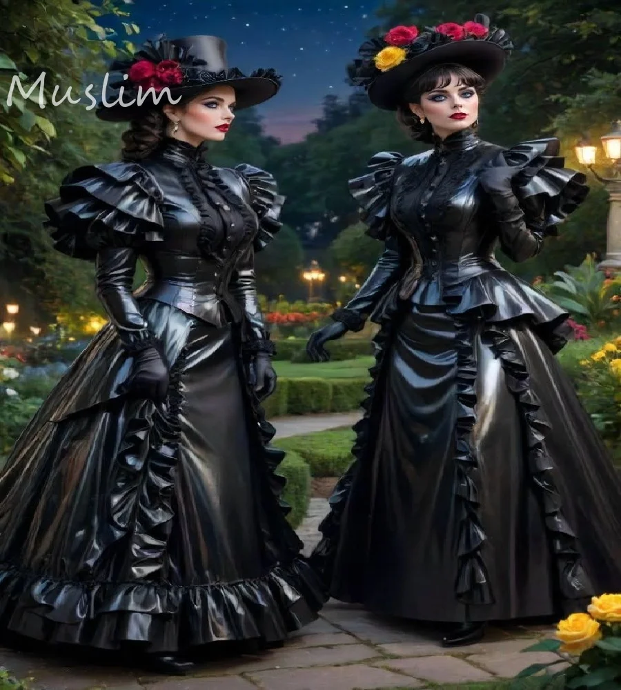 Historical Victorian Prom Dress With Ruffles Cap Long Sleeve ...